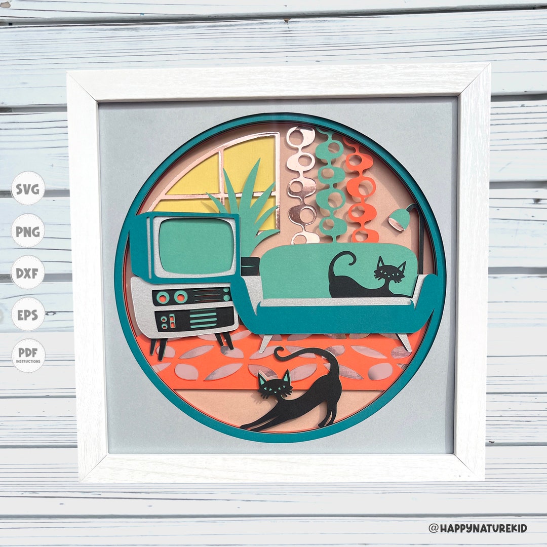 Boho Cat Living Room Shadow Box Svg Mid Century Modern Shadow Box Svg Boho Cat Living Room Shadow Box Svg Mid Century Modern Shadow Box Svg