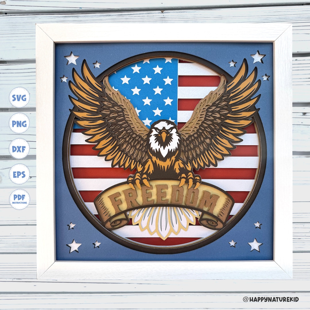 Freedom Eagle Shadow Box Svg, Patriotic Shadow Box Svg, Bald Eagle ...