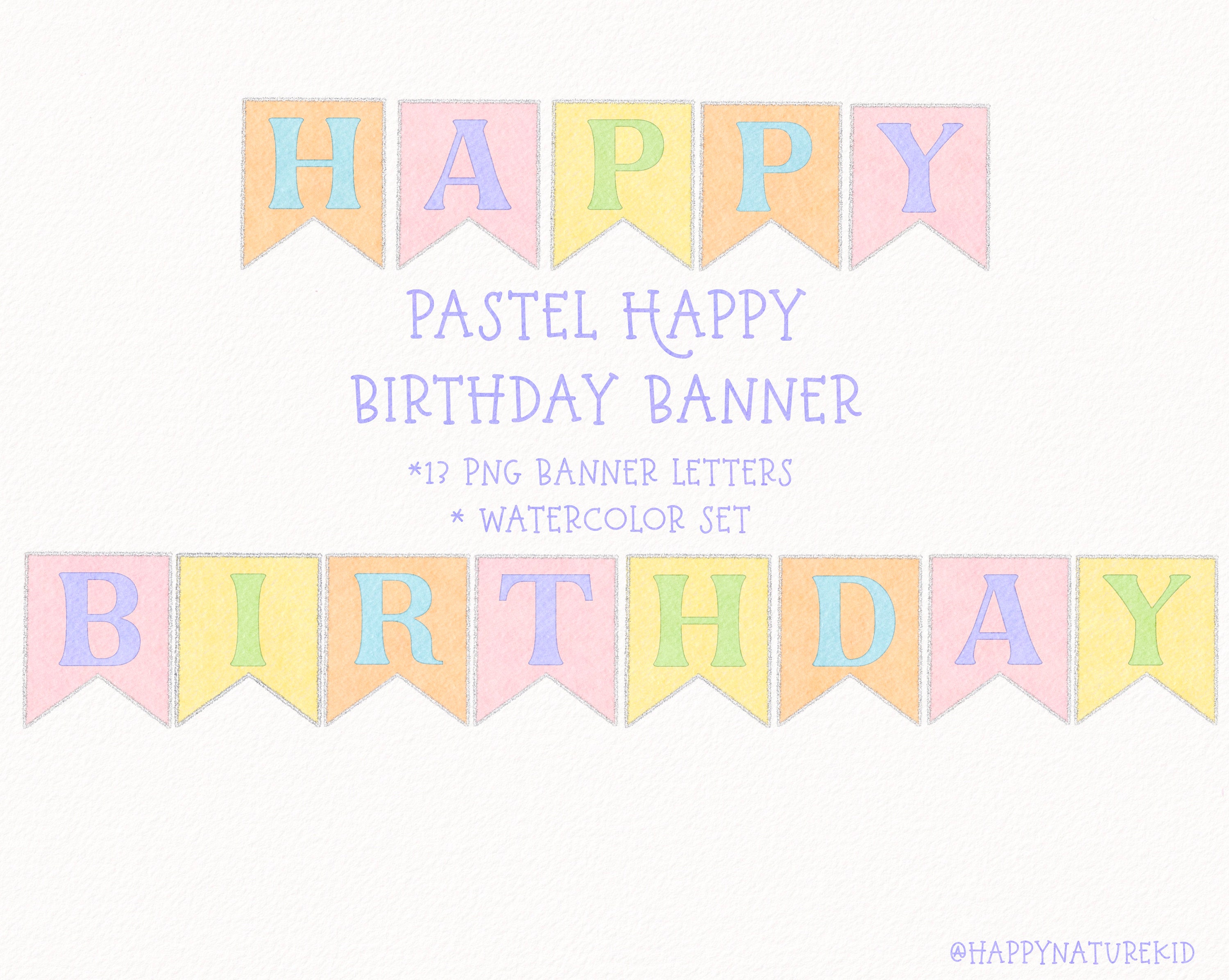 Happy Birthday Banner Clipart Pastel Birthday Banner - Etsy UK