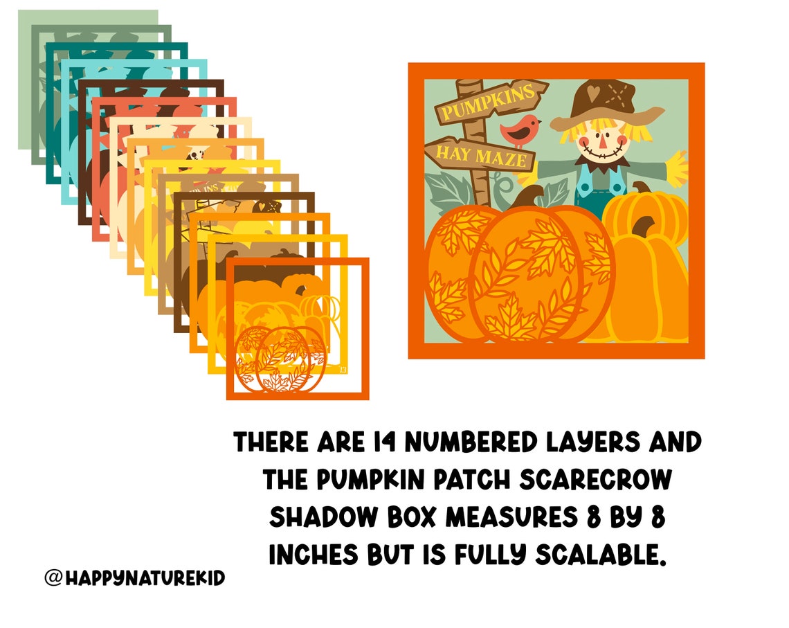 Pumpkin Patch Scarecrow Shadow Box Svg, Scarecrow Shadow Box, Fall ...
