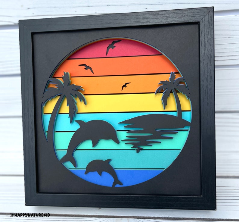Dolphin Sunset Shadow Box Svg Shadow Box Svg Dolphin Svg - Etsy