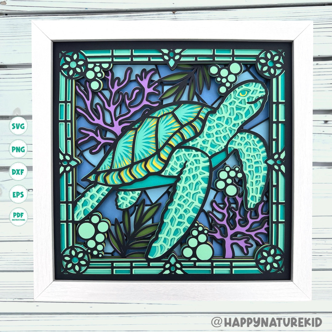 Sea Turtle Stained Glass Shadow Box Svg, Turtle Shadow Box Svg, Ocean ...