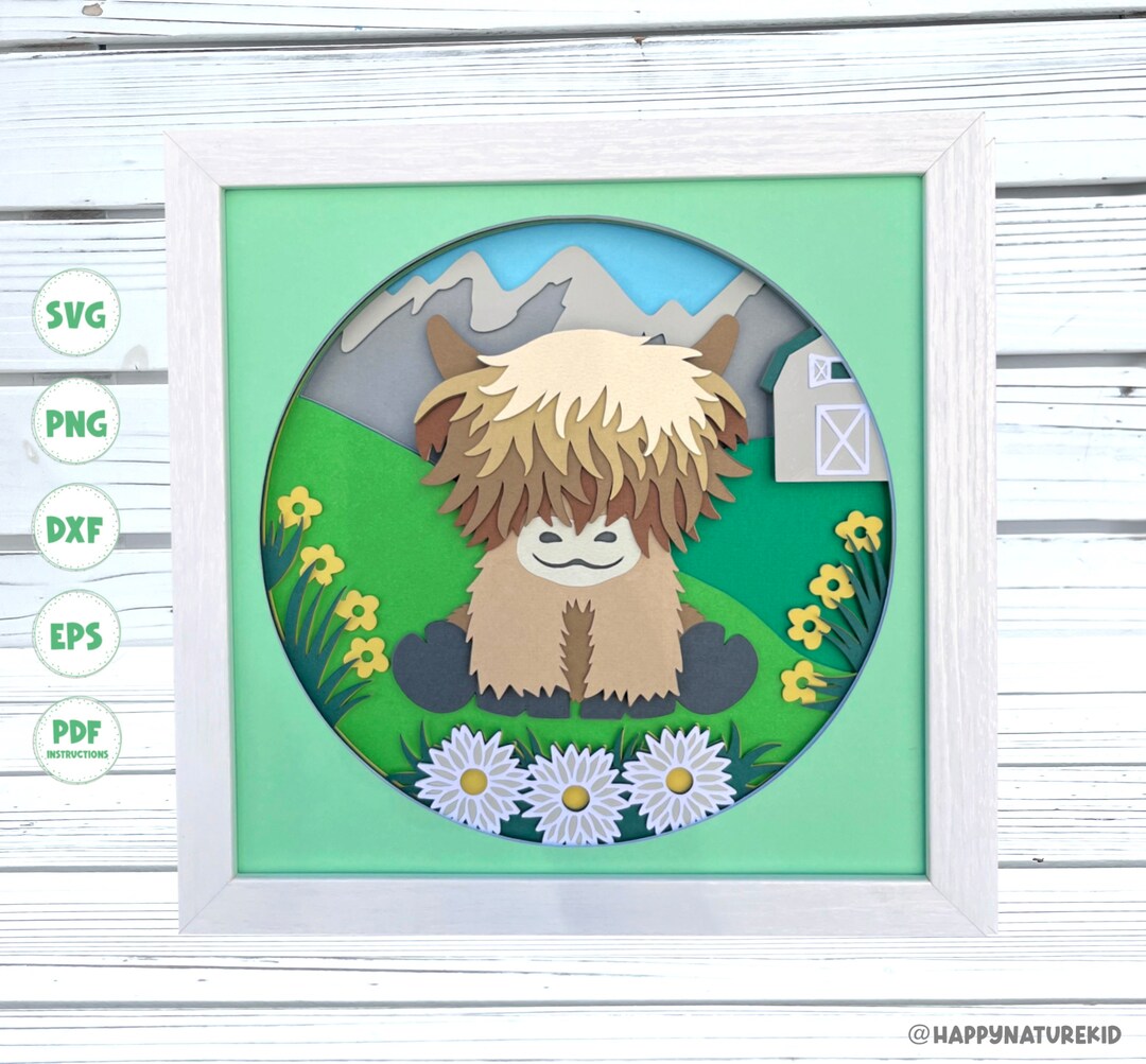 3d Highland Cow Shadow Box Svg, Cute Highland Cow Svg, Baby Highland ...