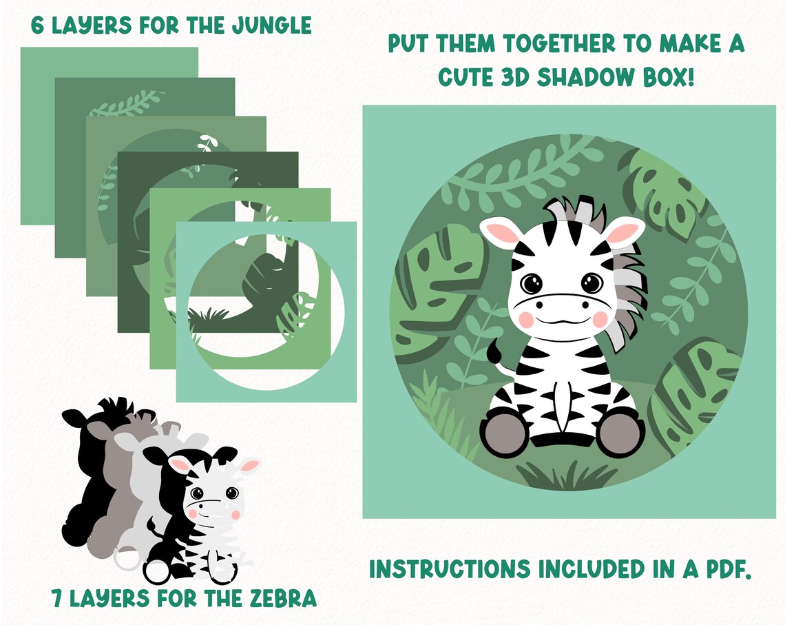 Zebra Jungle Shadow Box SVG Shadow Box SVG Zebra SVG 3d - Etsy