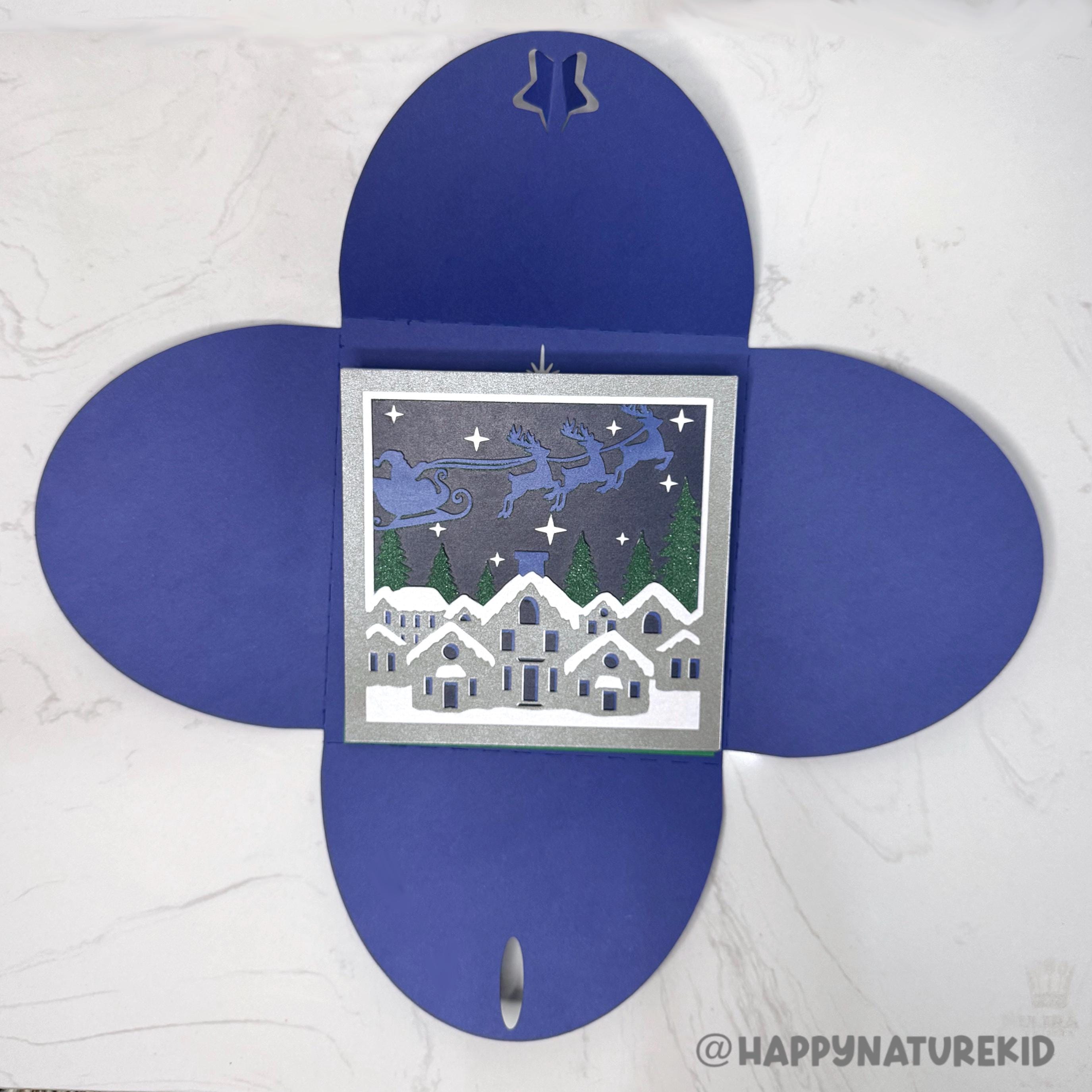 Santa Sleigh Easel Card Svg, Christmas Card Svg, Shadow Box Card Svg ...