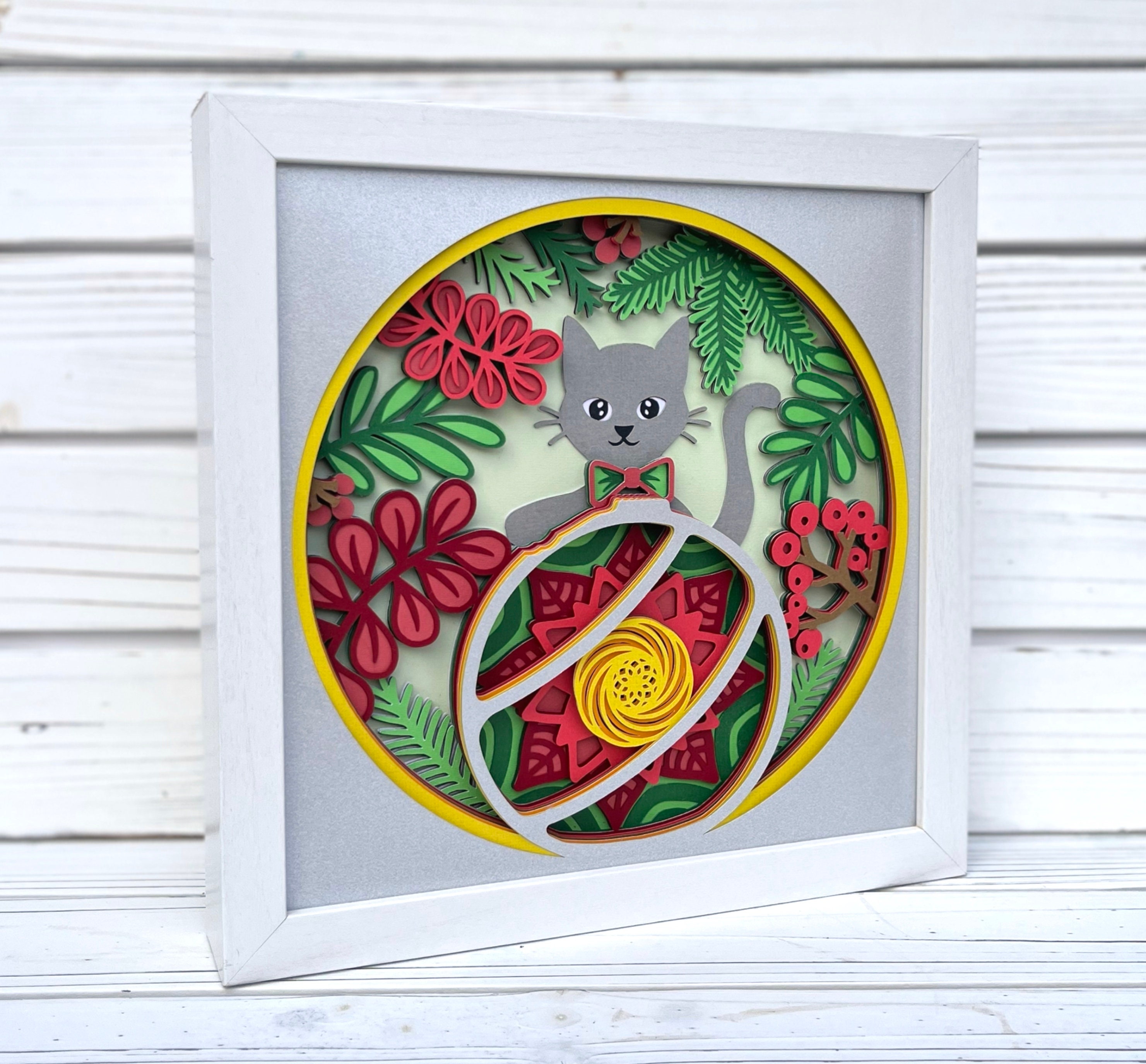 Christmas Cat Shadow Box Svg Shadow Box Svg Christmas Shadow - Etsy