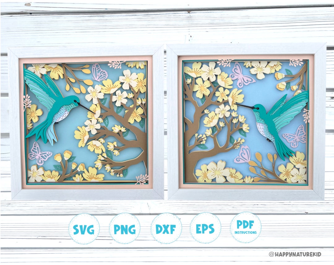 3d Hummingbird Scene Shadow Box Svg Bundle 3d Layered Svg - Etsy