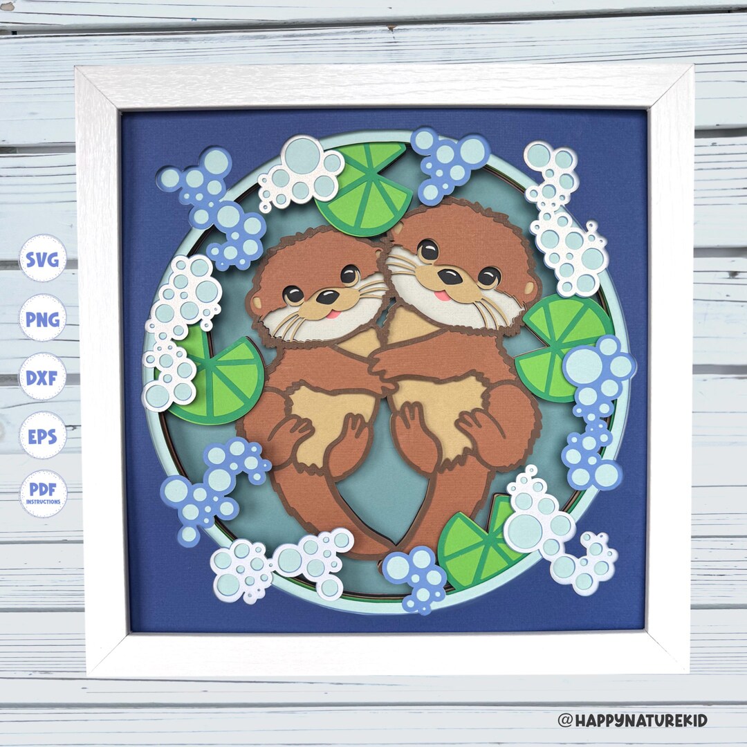 Hugging Otters Shadow Box Svg, 3d Layered Svg, Cricut Svg, Silhouette ...
