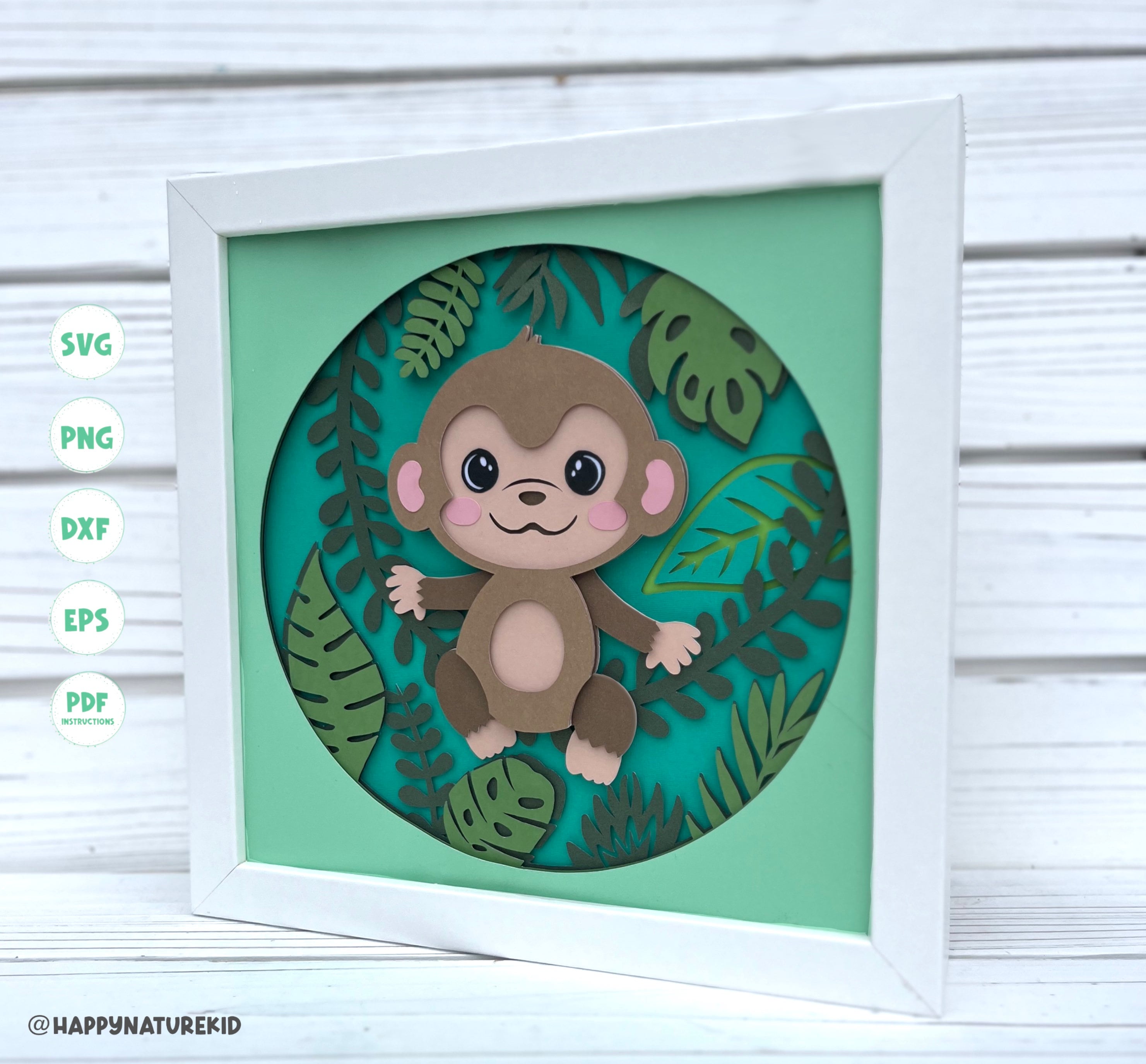 3d Monkey in Jungle Shadow Box Svg, Safari Animal Svg, 3d Monkey Svg ...