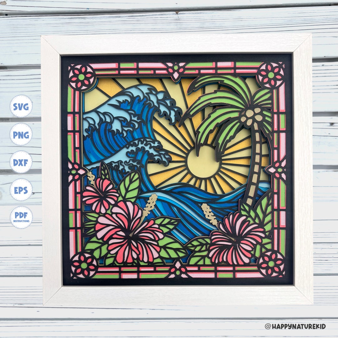 Tropical Ocean Stained Glass Shadow Box Svg, Summer Shadow Box Svg ...