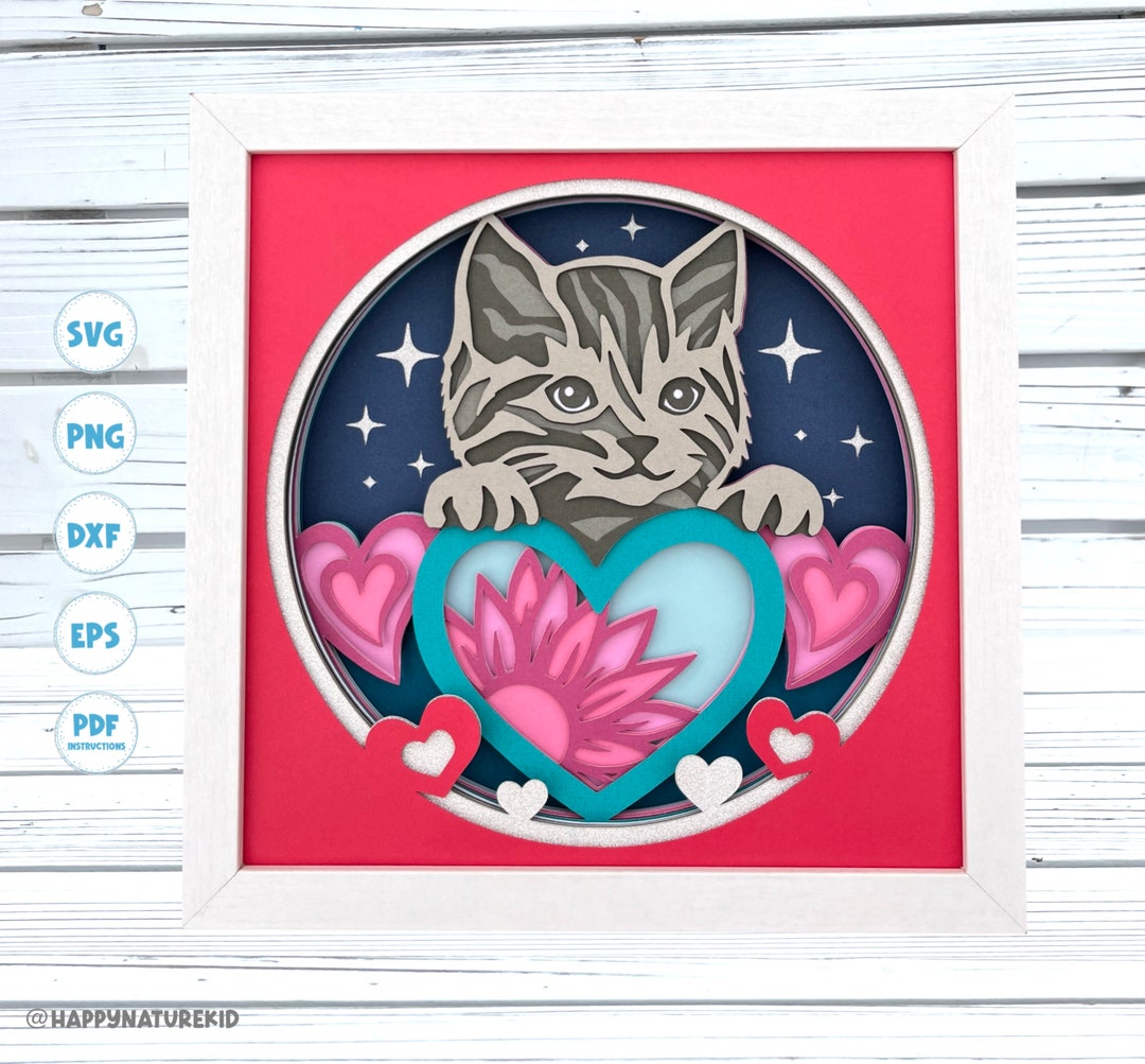 3d Valentine Cat Shadow Box Svg Files for Cricut 3d Layered Svg Shadow ...