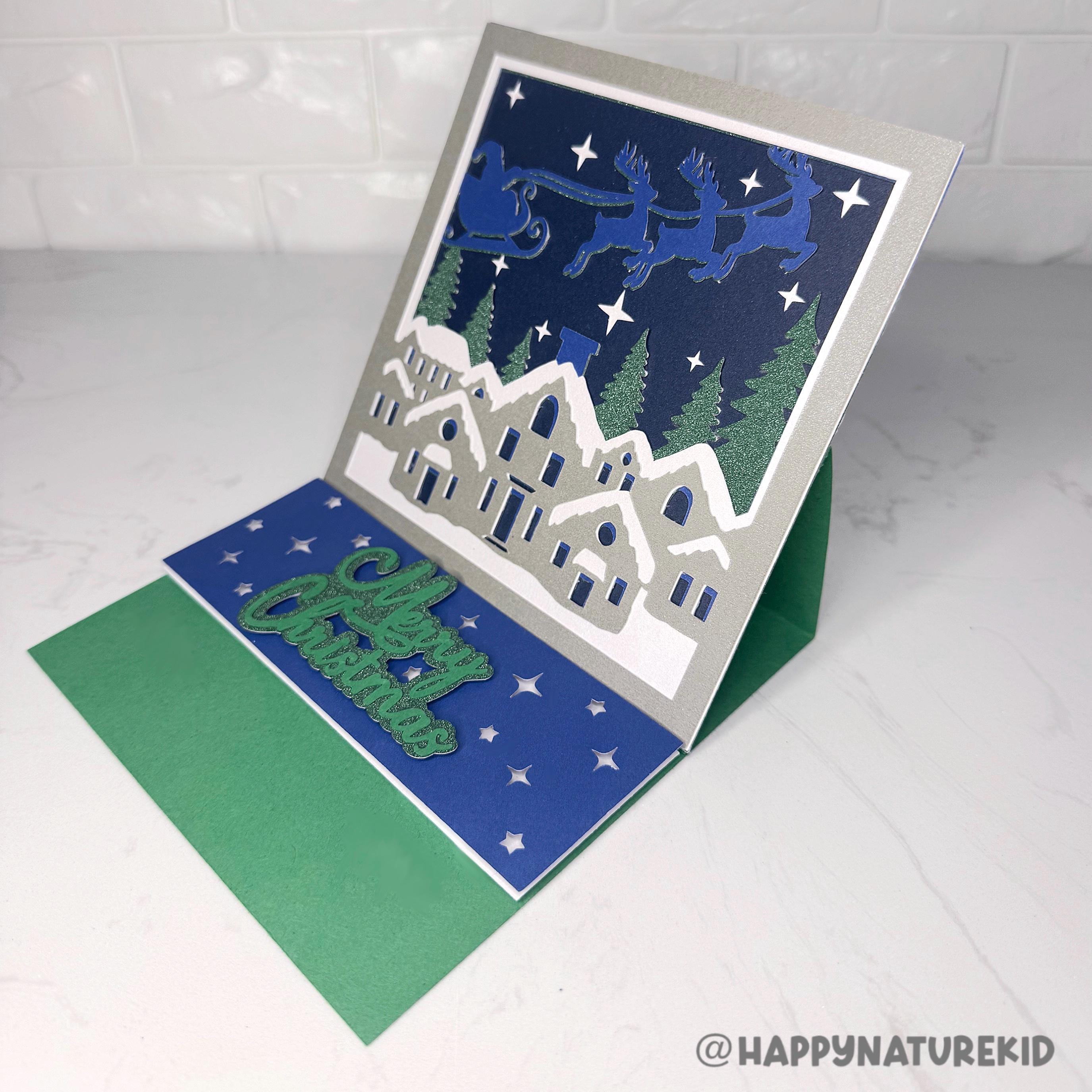 Santa Sleigh Easel Card Svg, Christmas Card Svg, Shadow Box Card Svg ...