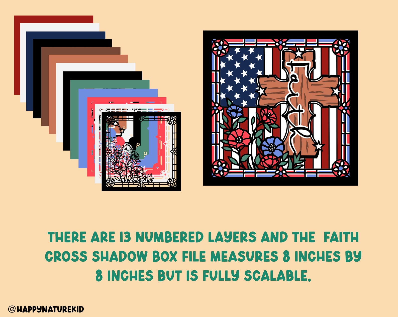 Faith Cross Stained Glass Shadow Box Svg, 4th of July Shadow Box ...