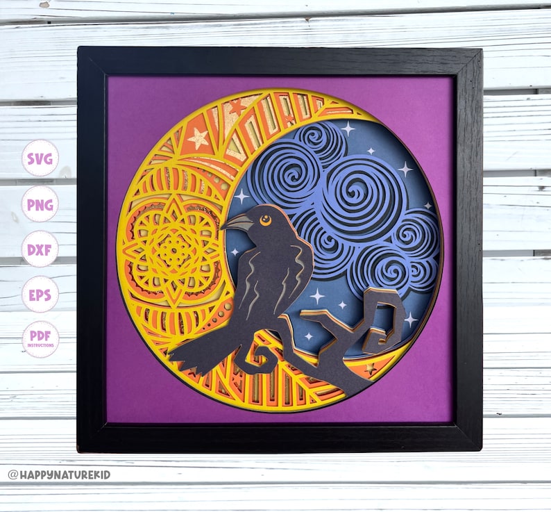 Raven and Moon Shadow Box Svg Halloween Shadow Box Fall - Etsy