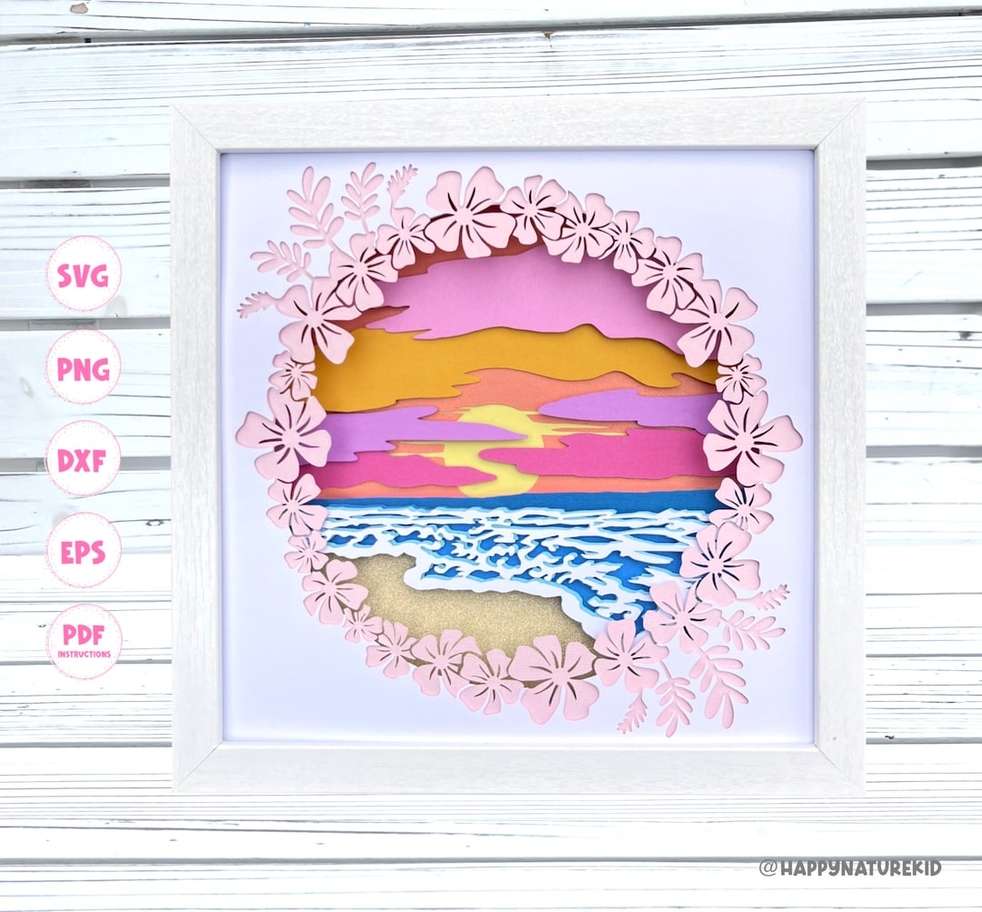 3d Flower Sunset Shadow Box Svg, 3d Sunset Shadow Box Svg, Flower ...