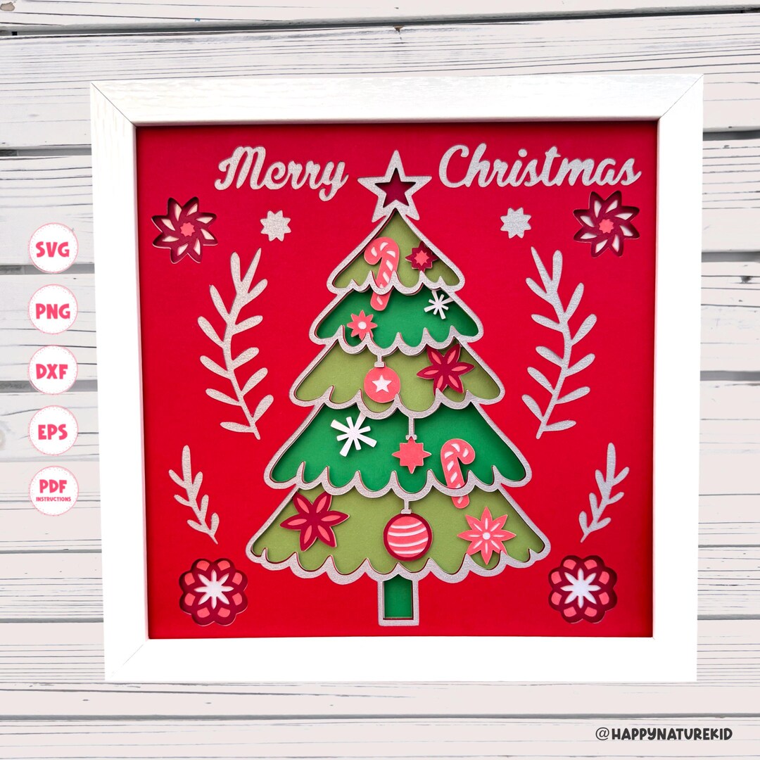 Decorative Christmas Tree Shadow Box Svg, Merry Christmas Shadow Box ...
