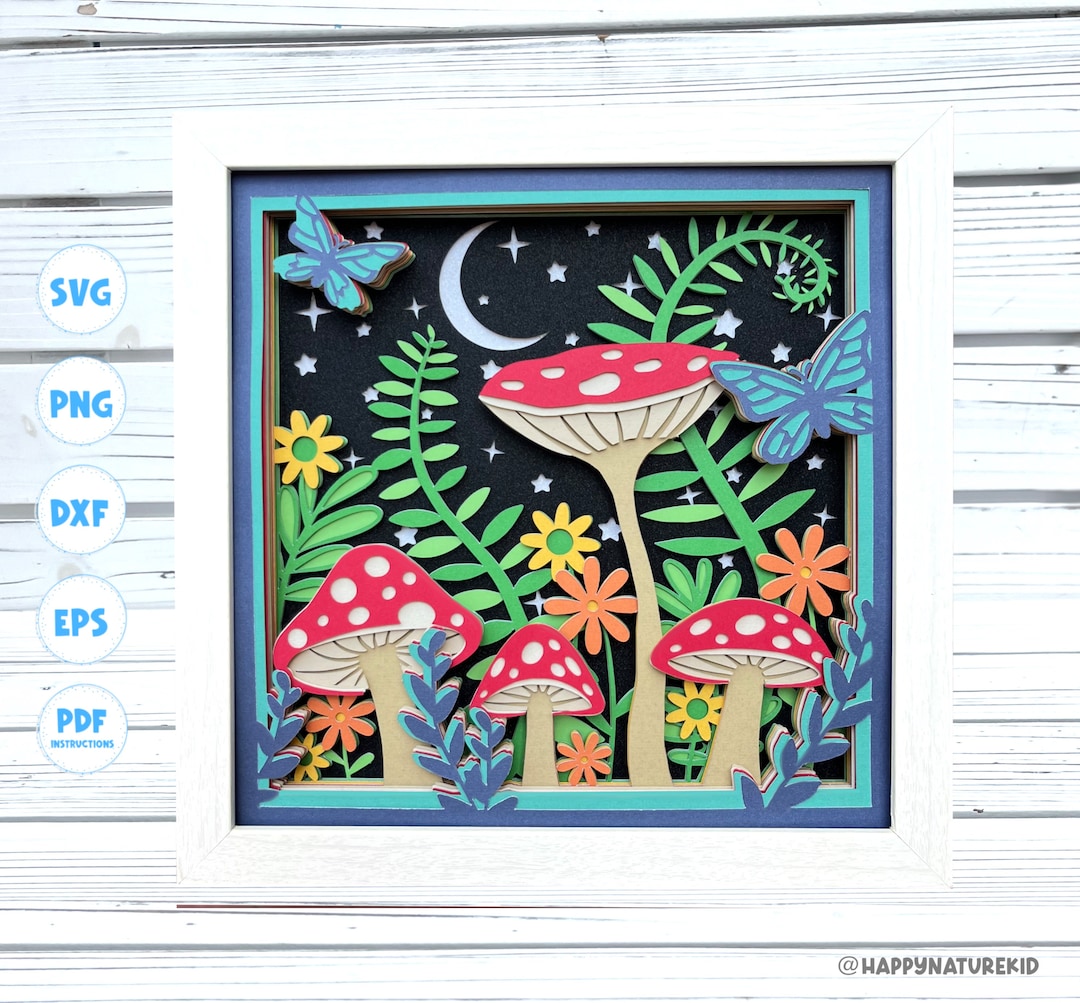 3d Mushroom Forest Shadow Box Svg, 3d Mushroom Svg, 3d Layered Svg ...