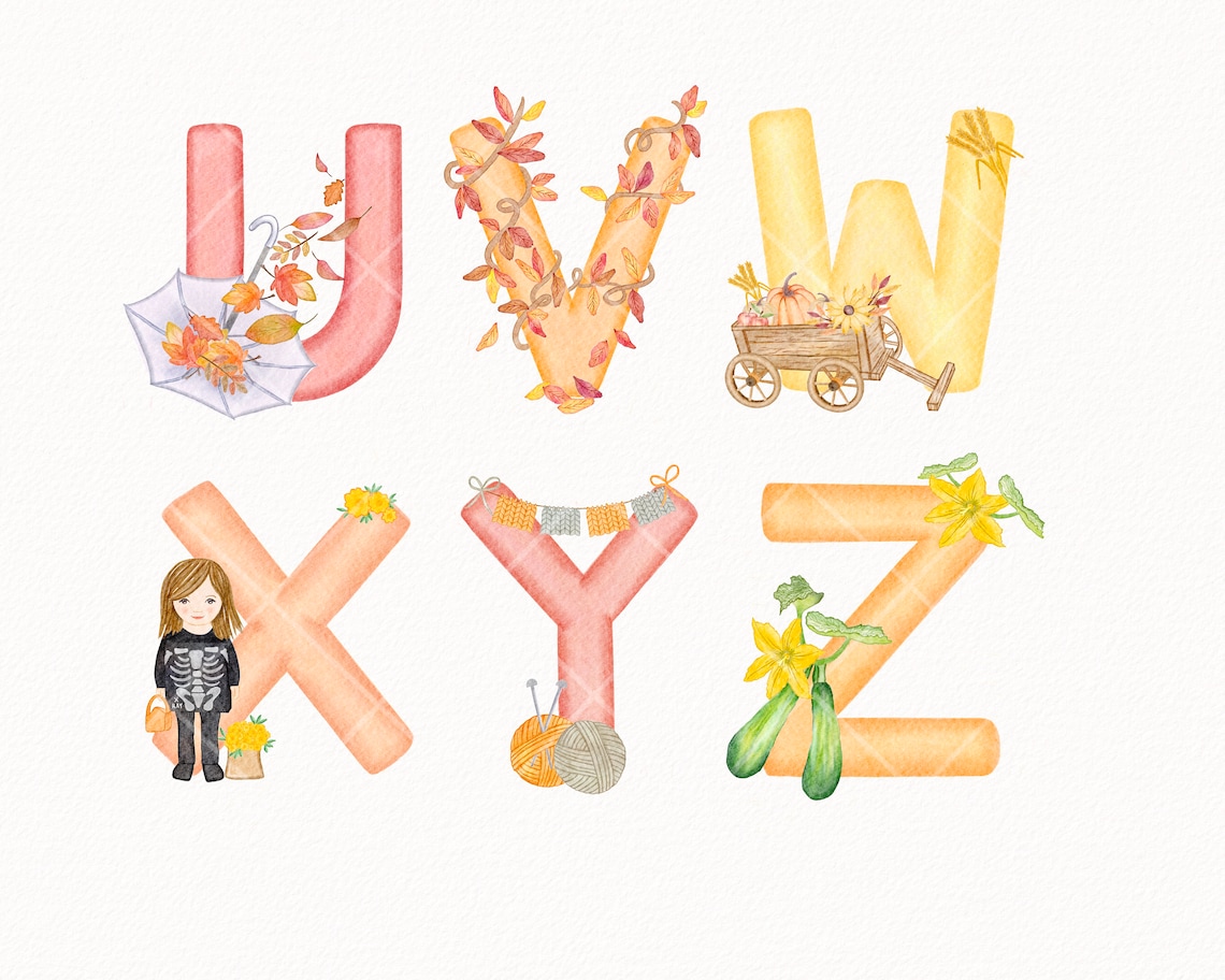 Alphabet Clipart Fall Clipart Watercolor Png Alphabet Flash - Etsy