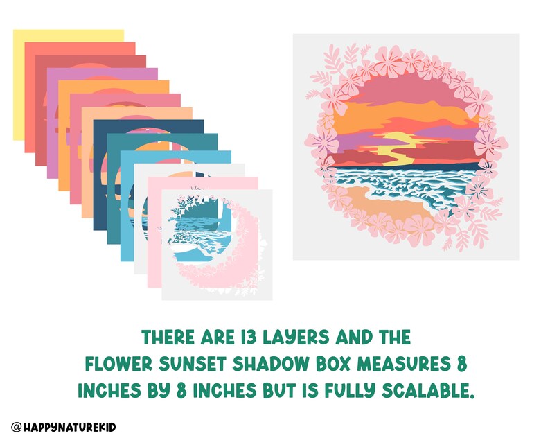 3d Flower Sunset Shadow Box Svg, 3d Sunset Shadow Box Svg, Flower ...