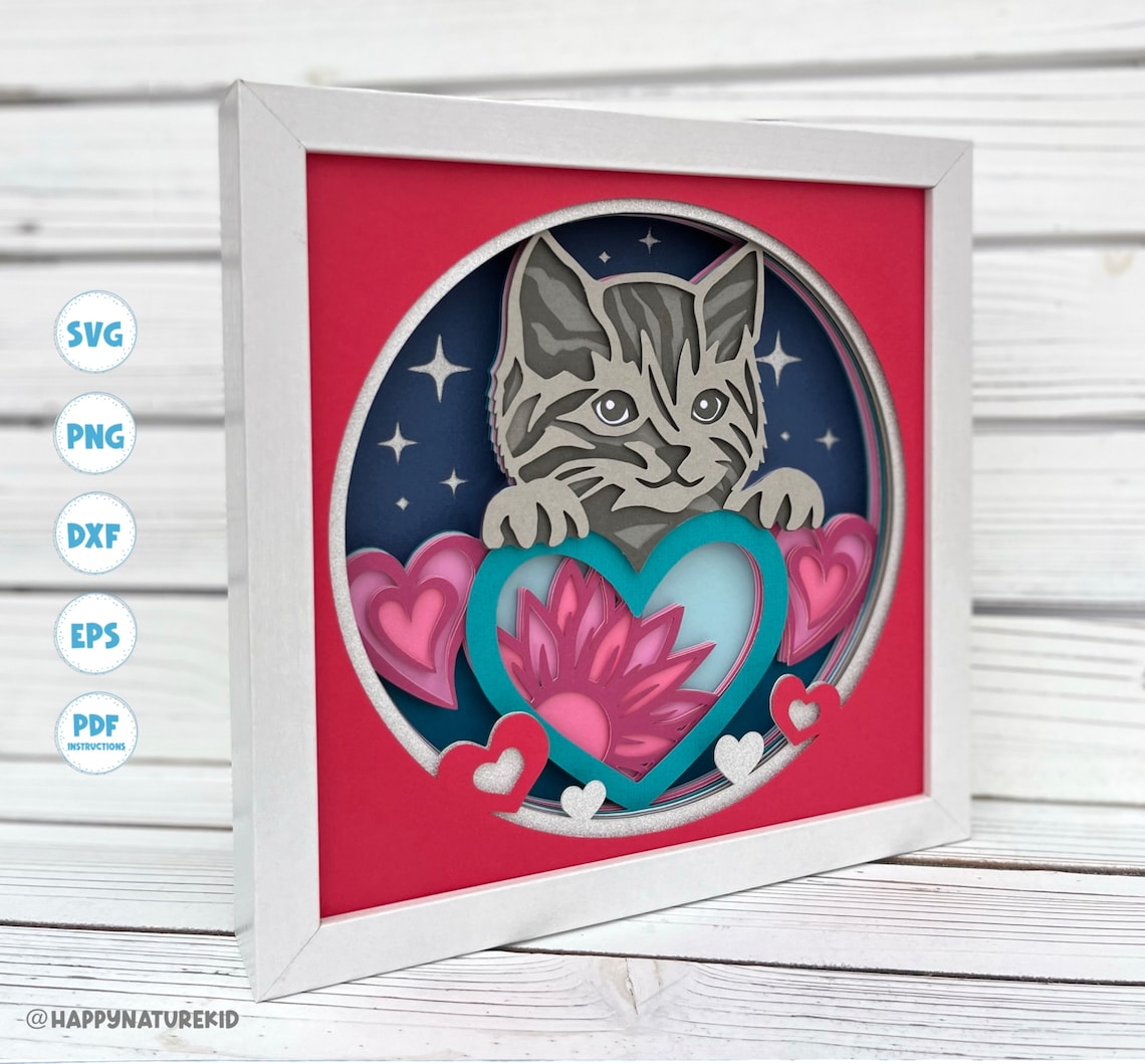 3d Valentine Cat Shadow Box Svg Files for Cricut 3d Layered Svg Shadow ...