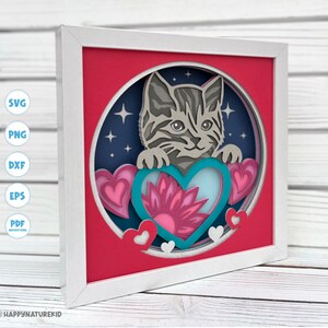 3d Valentine Cat Shadow Box Svg Files for Cricut 3d Layered Svg Shadow Box Valentine Cat Svg 3d ...
