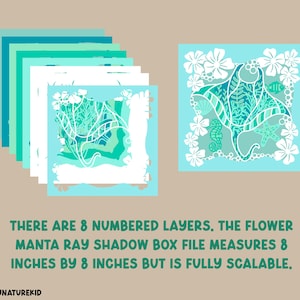 Flower Manta Ray Shadow Box Svg, Ocean Shadow Box Svg, Sea Creature ...