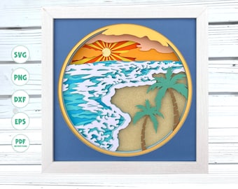 Tropical Beach Sunset 3D Shadow Box LAYERED PAPERCUT - Etsy