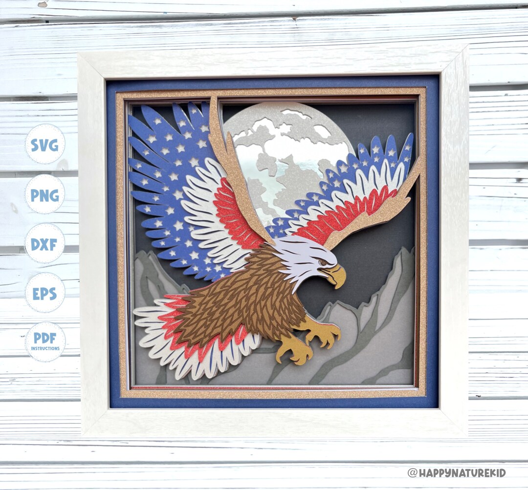 Patriotic Eagle Shadow Box Svg, 3d American Flag Svg, Bald Eagle Shadow ...