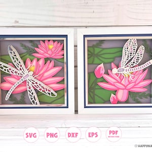 3d Dragonfly Shadow Box Svg Bundle, Spring Shadow Box Svg, 3d Flower ...