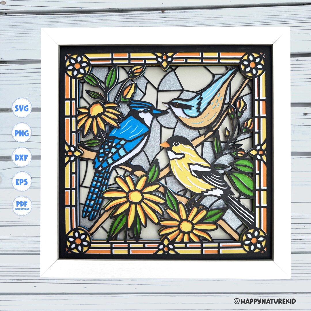 Birds and Flowers Shadow Box Svg, Bird Shadow Box Svg, 3d Shadow Box ...