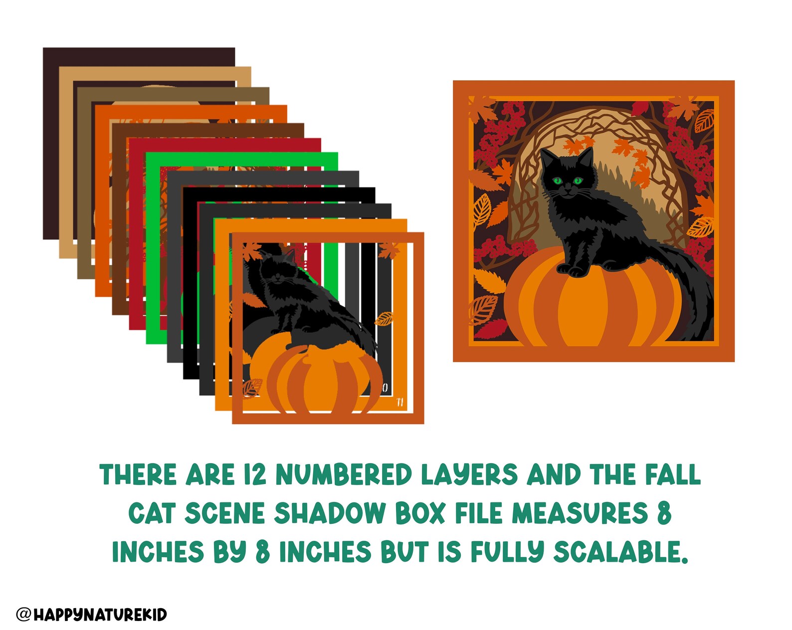 3d Fall Cat Scene Shadow Box Svg, 3d Fall Shadow Box Svg, 3d Layered ...
