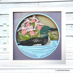 Loon Bird Shadow Box Svg, Minnesota State Bird and Flower Svg, Svg ...