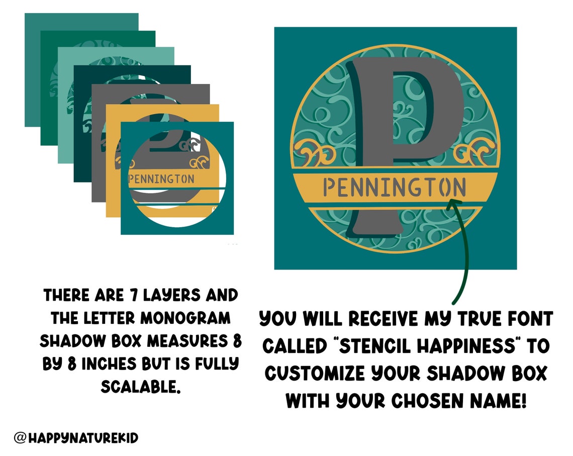 Letter Monogram Shadow Box Svg Personalized Monogram Shadow - Etsy