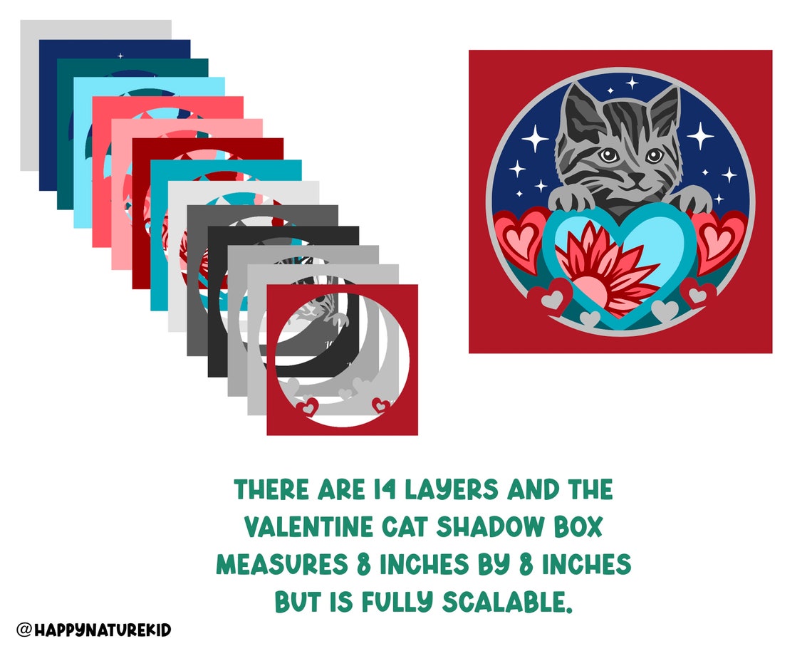 3d Valentine Cat Shadow Box Svg Files for Cricut 3d Layered Svg Shadow ...