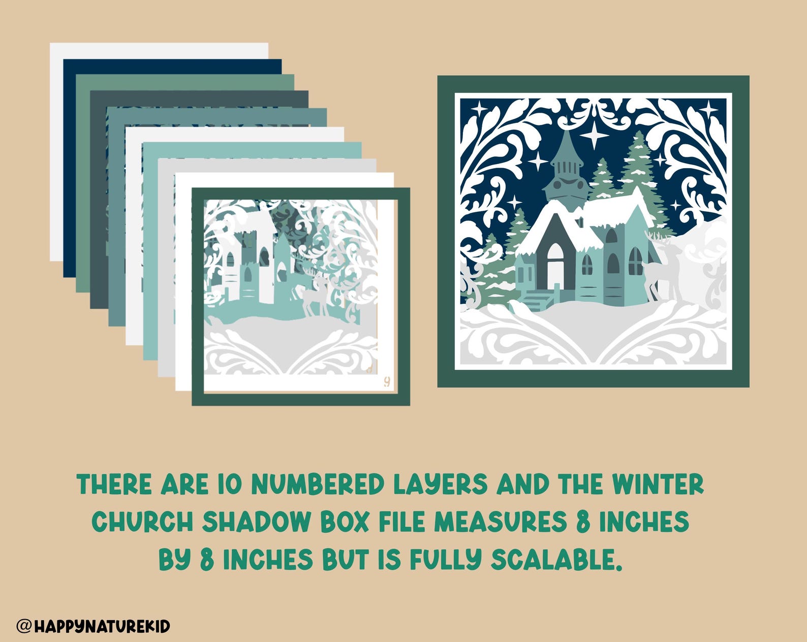 Winter Church Shadow Box Svg, Christmas Shadow Box Svg, Snowy Shadow ...