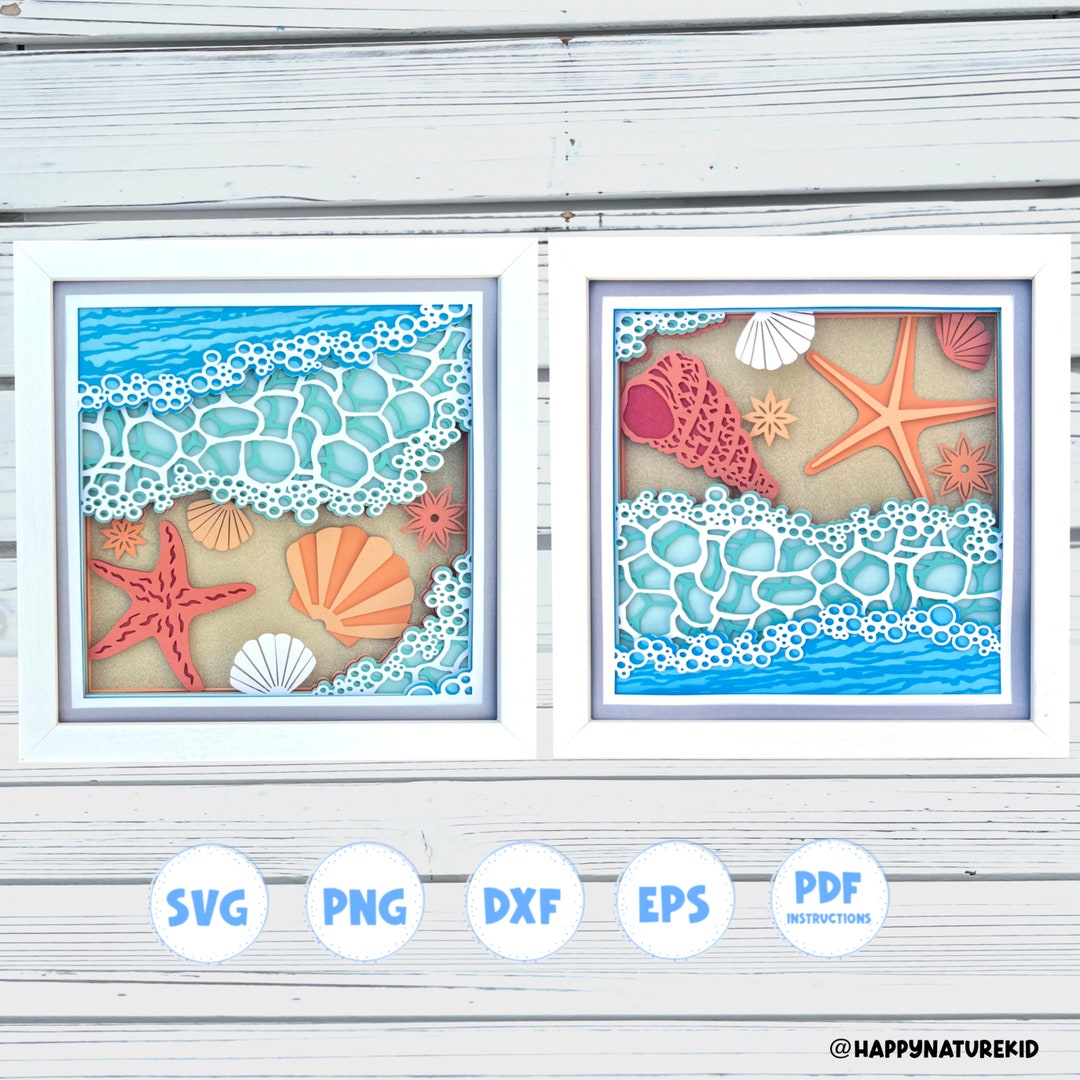 3d Beach and Shells Shadow Box Svg Bundle, 3d Beach Svg Bundle, 3d Svg ...