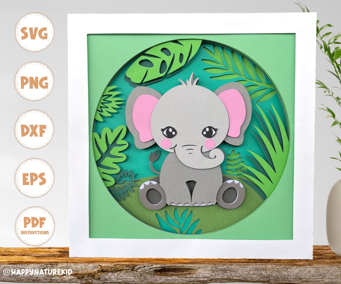 Elephant Shadow Box Svg, Shadow Box Svg, 3d Svg, Layered Svg, Elephant ...
