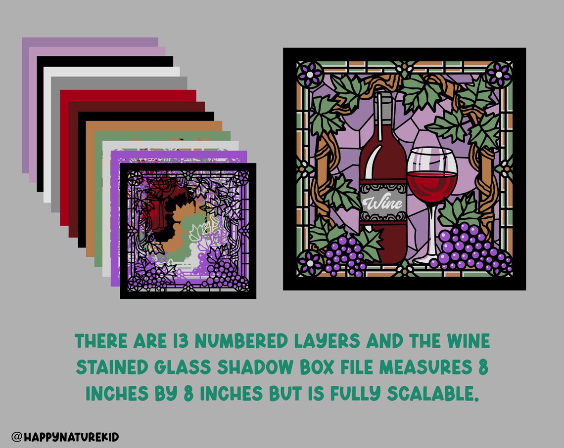 Wine Stained Glass Shadow Box Svg, 3d Layered Shadow Box Svg, Cricut ...
