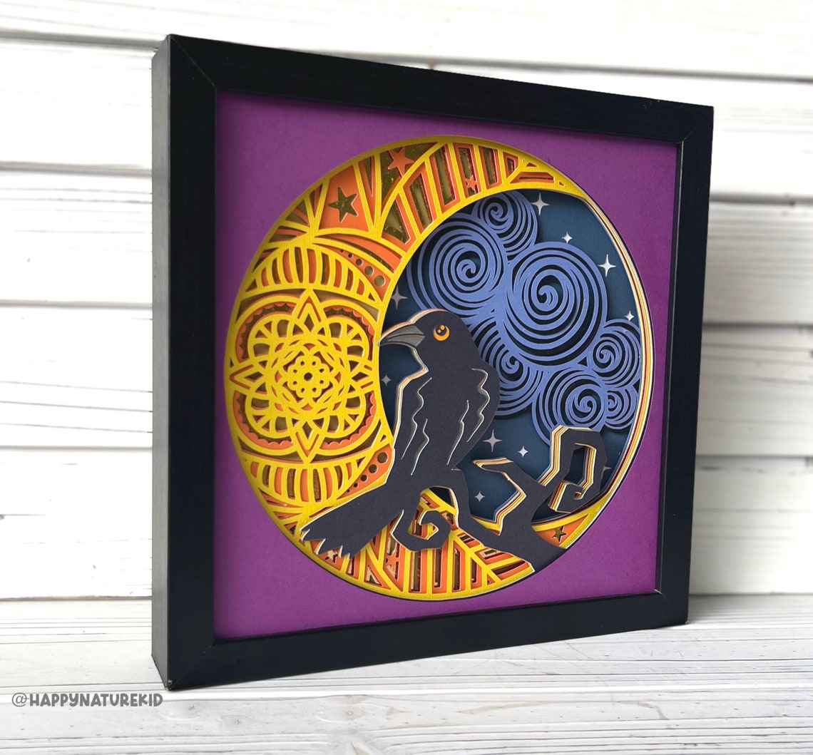 Raven and Moon Shadow Box Svg Halloween Shadow Box Fall - Etsy