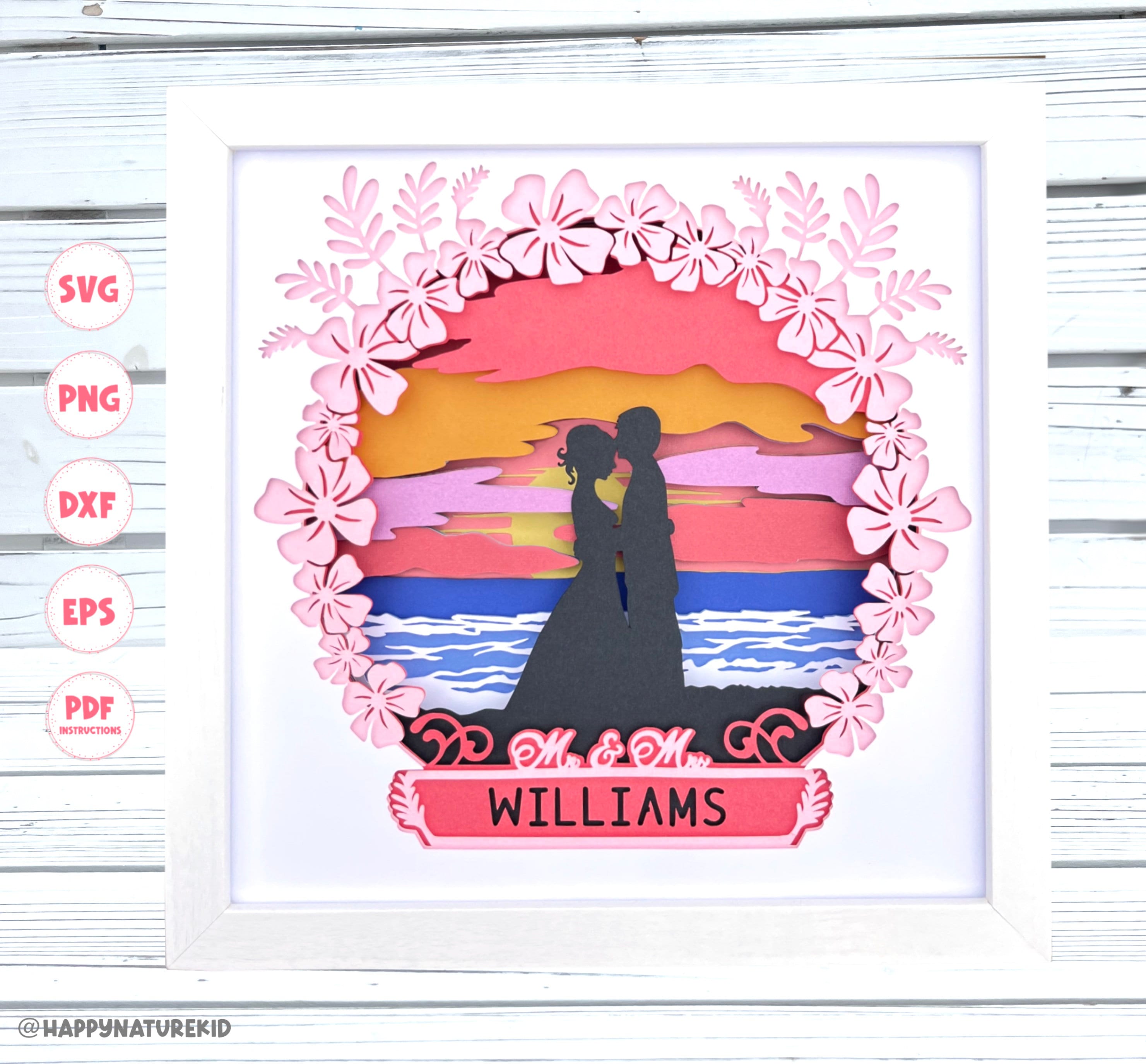3d Sunset Wedding Shadow Box Svg, 3d Beach Wedding Svg, Custom Wedding ...
