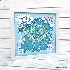 Flower Manta Ray Shadow Box Svg, Ocean Shadow Box Svg, Sea Creature ...