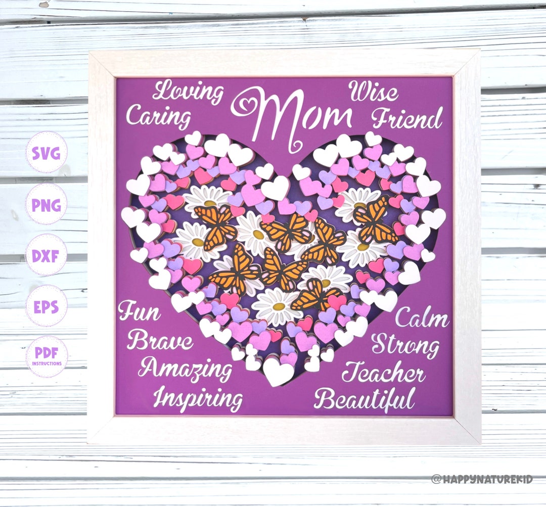 3d Mother’s Day Butterfly Heart Shadow Box Svg, 3d Mother’s Day Svg, 3d ...
