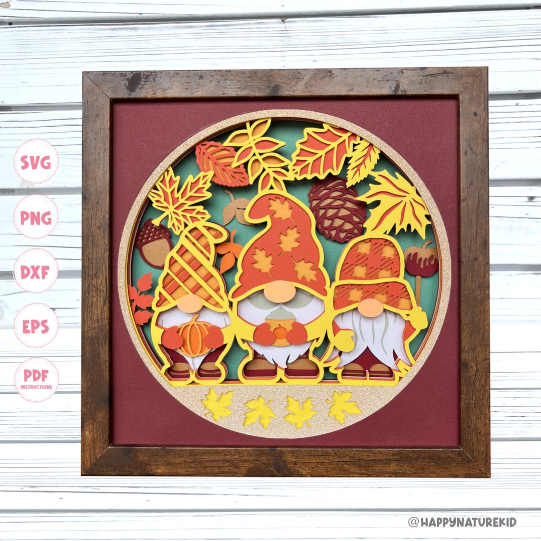 3d Fall Gnomes Shadow Box Svg, Gnomes Svg, Fall Shadow Box Svg, 3d ...