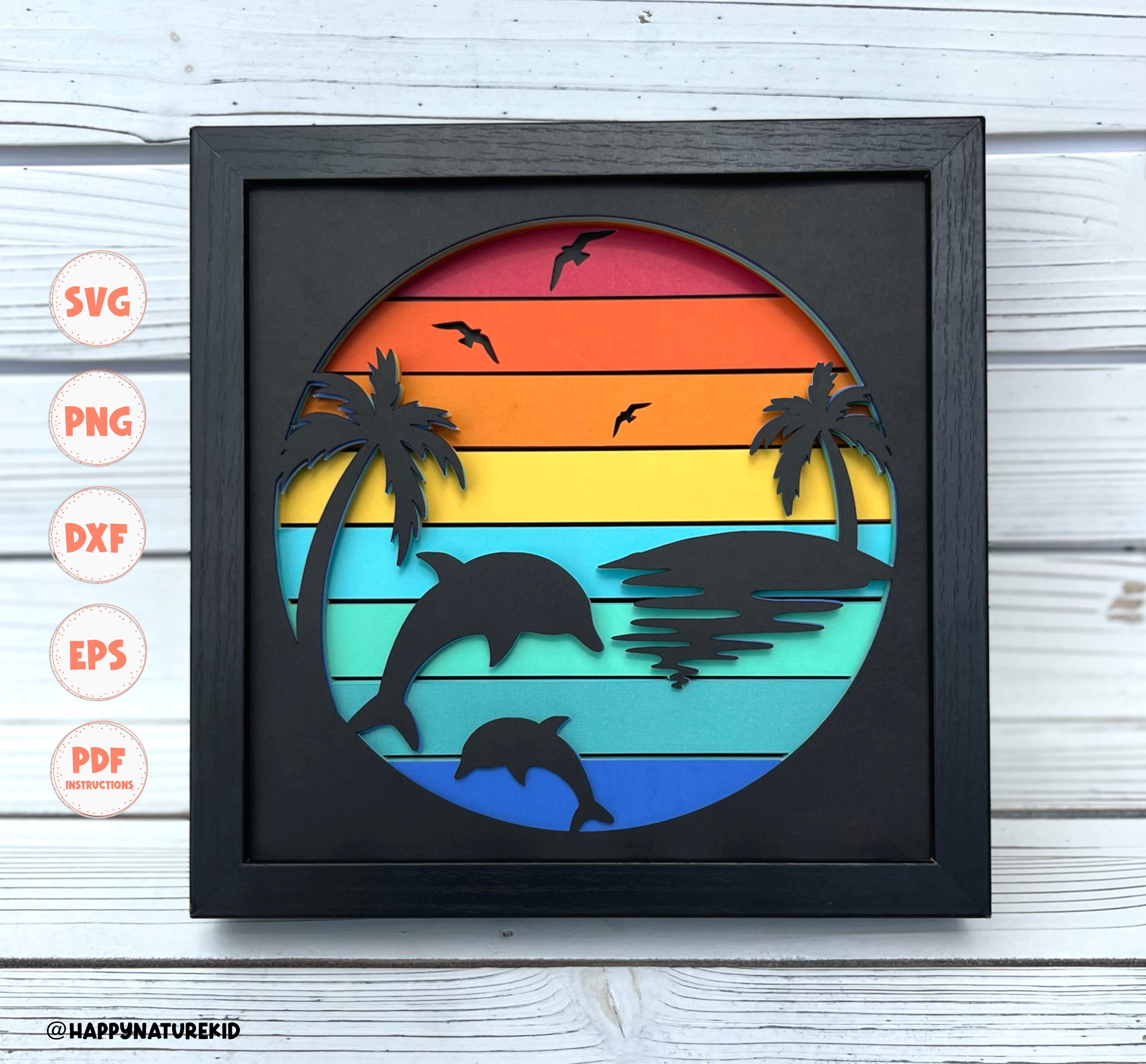 Dolphin Sunset Shadow Box Svg Shadow Box Svg Dolphin Svg - Etsy