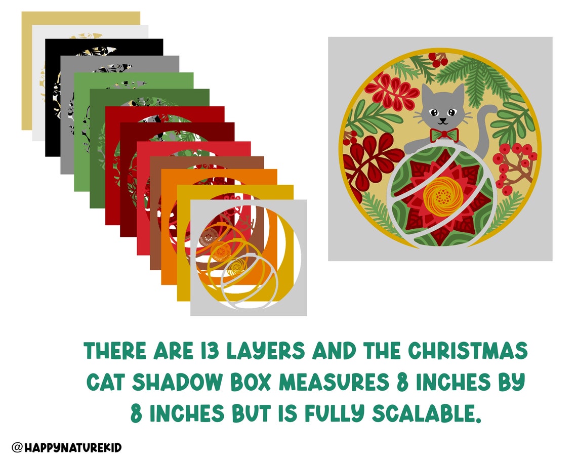 Christmas Cat Shadow Box Svg Shadow Box Svg Christmas Shadow - Etsy