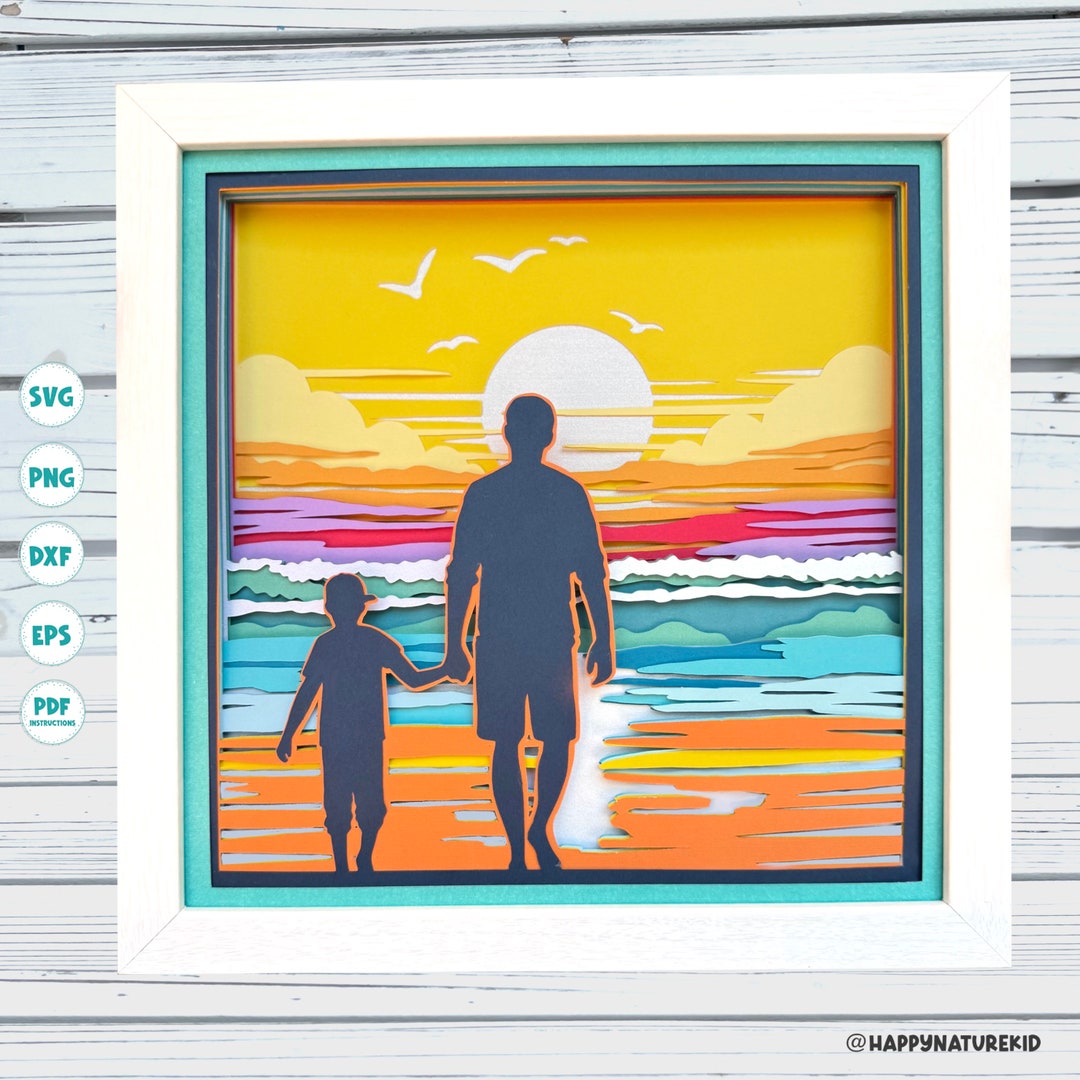 Dad and Son Beach Shadow Box Svg, Father’s Day Shadow Box Svg, Father’s ...