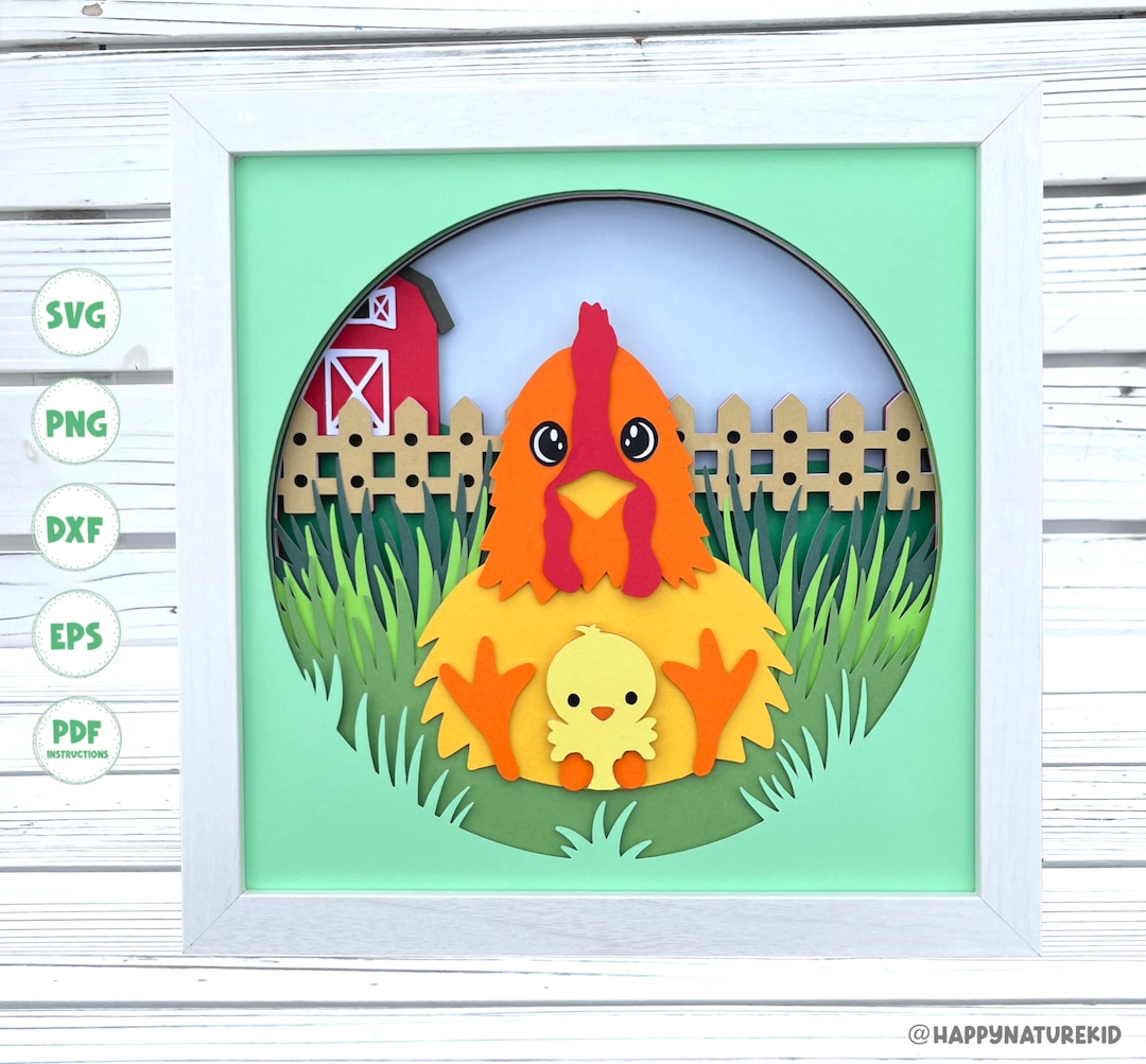 3d Chicken Shadow Box Svg, Farm Shadow Box Svg, 3d Chicken Svg, 3d ...