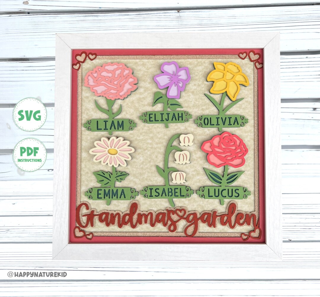 Personalized Grandma’s Garden Shadow Box Svg, 3d Birth Month Flowers ...