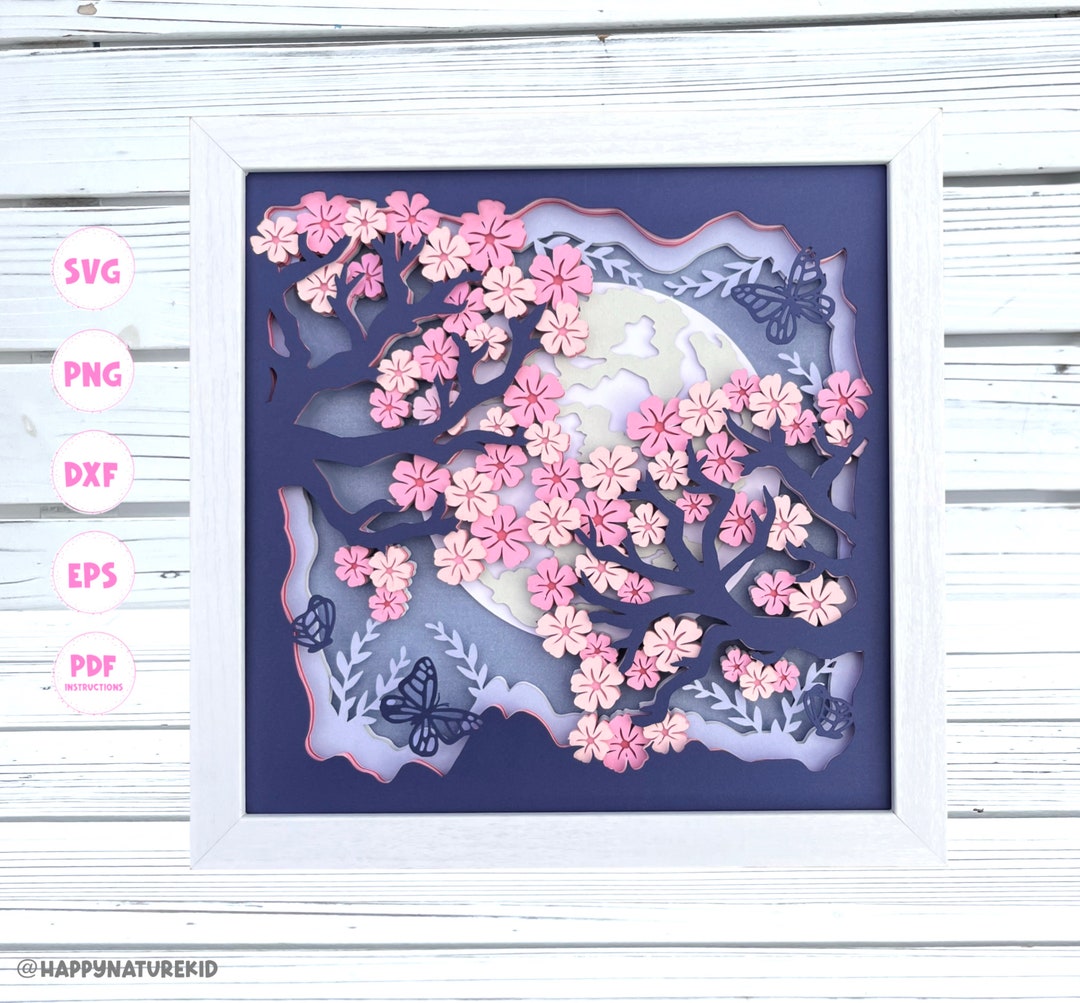 3d Cherry Blossoms Shadow Box Svg, Cherry Tree Shadow Box Svg, Spring ...