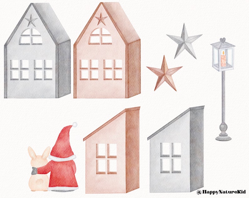 Scandinavian Christmas Clipart Christmas Clipart Watercolor - Etsy